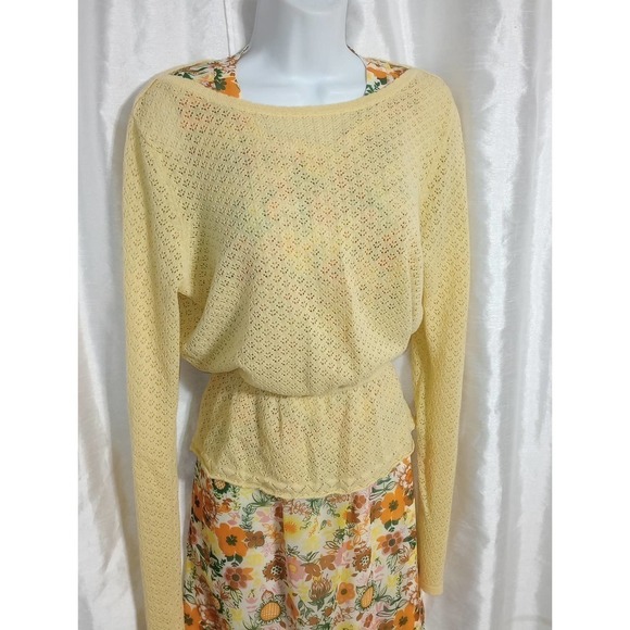 Modcloth | Sweaters | Happy Yellow Eyelet Modcloth Crochet Retro Style ...